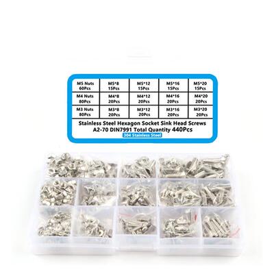 440pcsM3M4M5跨境不锈钢304沉头内六角螺丝螺母组合套装螺丝螺钉