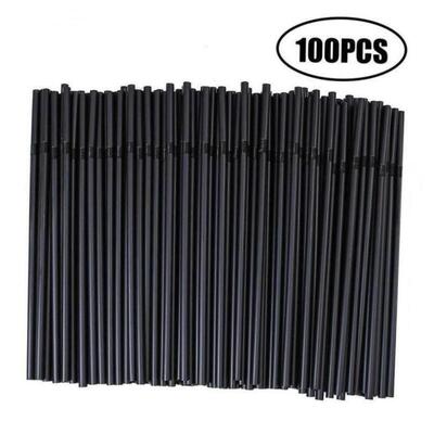 100pcs/Set Black Cocktail Straws Black Plastic Straw For Bir
