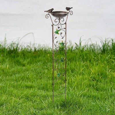 Standing Bird Bath with Ground Spike Metal Bird Baths Bowl