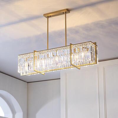 Crystallight北欧现代轻奢水晶全铜吊灯餐厅吧台长方形茶台客厅