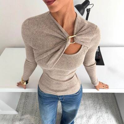 Women'S Fall Winter Casual Slim Fit Knit Textured Ribbed