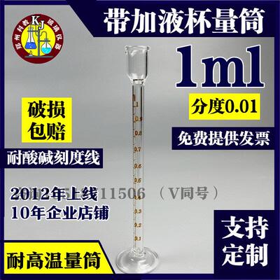 量入式玻璃量筒精密小量筒带加液杯0.5ml 1ml 2ml5ml10ml高精度款