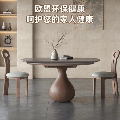木简可5913伸缩岩板古圆形餐桌椅实组合中现代约小户型拉伸吃饭桌