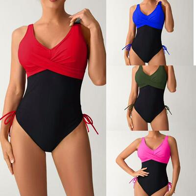 One-piece swimsuit, color blocked cross suspender