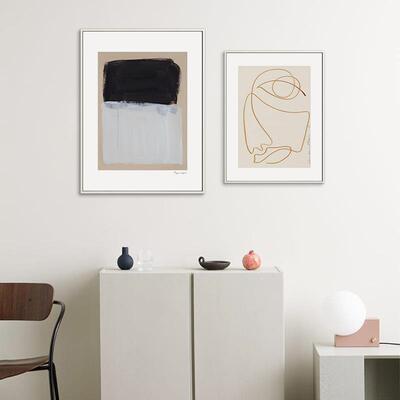 黑白默想 北欧黑白客厅多联组合画文艺人物卧室挂画工作室玄关画