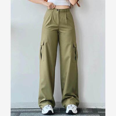 Casual Cargo pants欧美新款女装百搭休闲裤立体口袋收腰工装裤