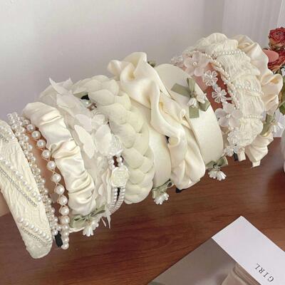 InsWhite Padded Headbands Women Wide Bezel Hairbands Lace Fl