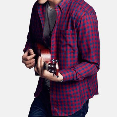 Men's flannel plaid shirt Casual Long Sleeve Shirts 男士