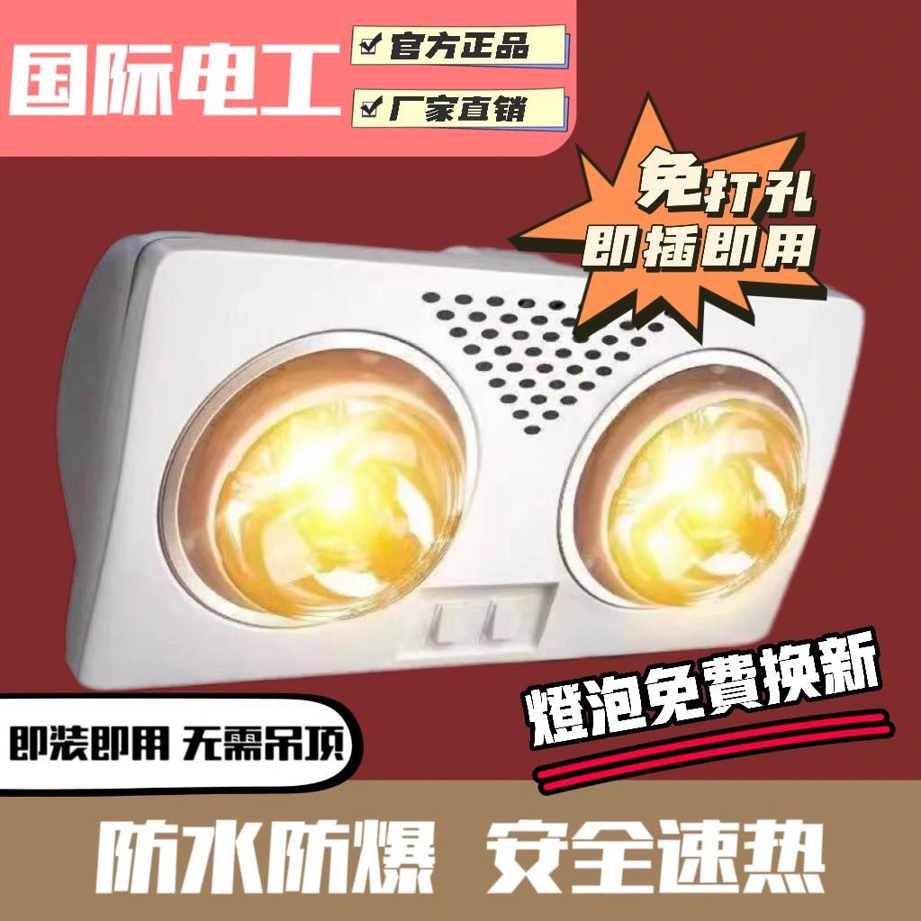 国际电工壁挂式浴霸二灯挂墙化妆室洗澡取暖灯暖风暖一体免打孔
