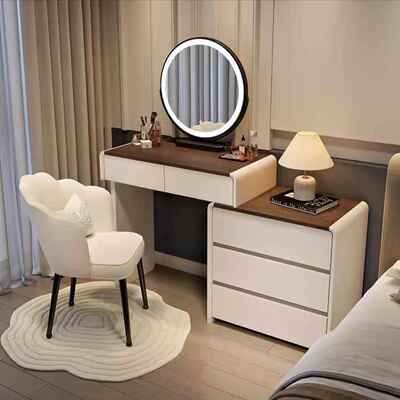 实木子梳妆台轻奢卧室感妆桌简约现代化妆桌CNA斗柜一体纳收柜梳