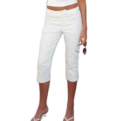 Women Pull Linen Capri Pants Comfy Lightweight Water Beach