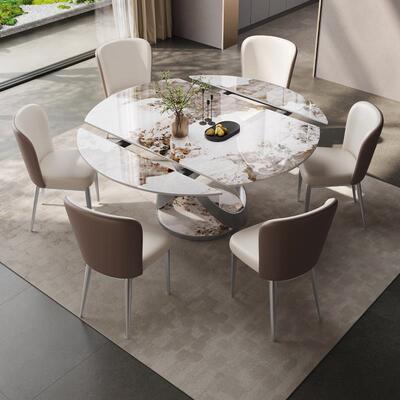 W7意岩简风桌轻奢板餐椅组合折叠可旋转伸缩F77S786J小户型式家用