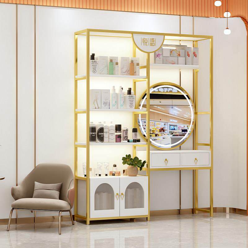 妆台镜一体化妆品展示柜美容院产品陈列柜护肤品货柜展示架子带灯