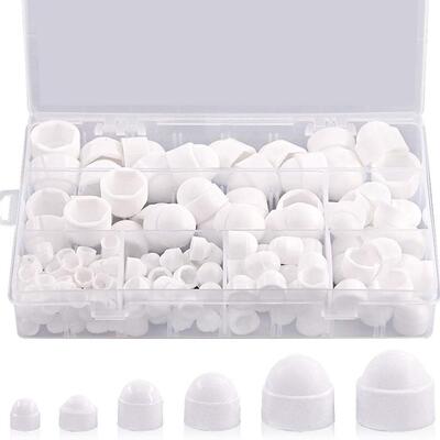 145/160pcs白色橡胶六角螺母盖盒装保护帽M4-M12螺栓盖帽