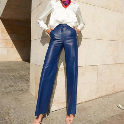 Women's Mid-Rise Barrel Leg Faux Leather Pull-On Pants - A