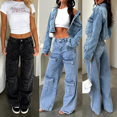 Pocket straight leg workwear jeans with wide leg joints
