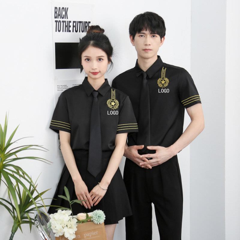 2024新款工作服理发店夏季衬衫清吧ktv酒吧男女制服工装定制logo