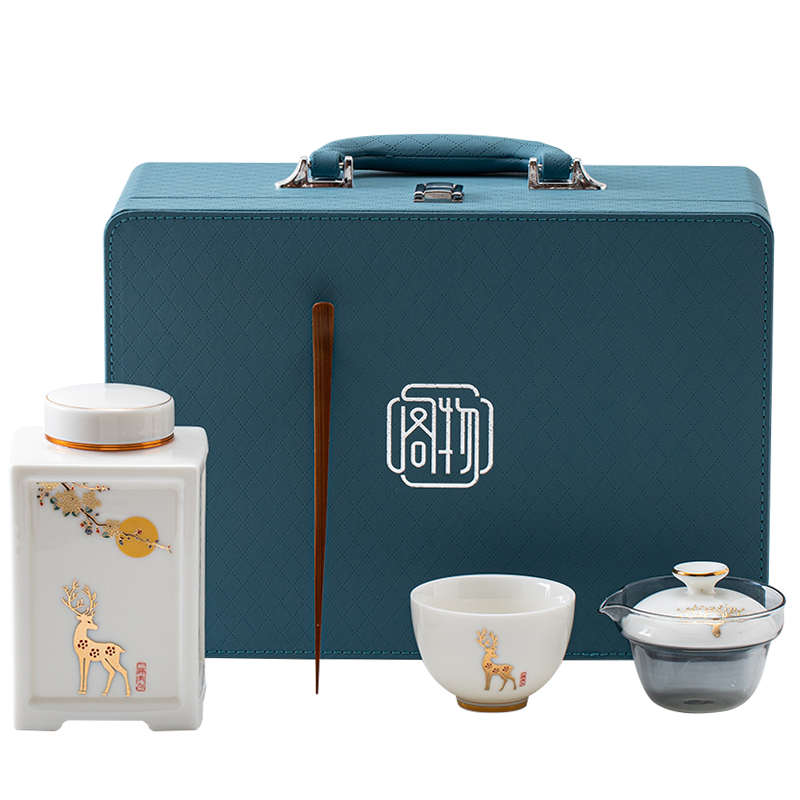 陶瓷羊脂玉白瓷茶叶罐茶具釉中彩装盖碗办公杯茶具简约茶叶包装盒