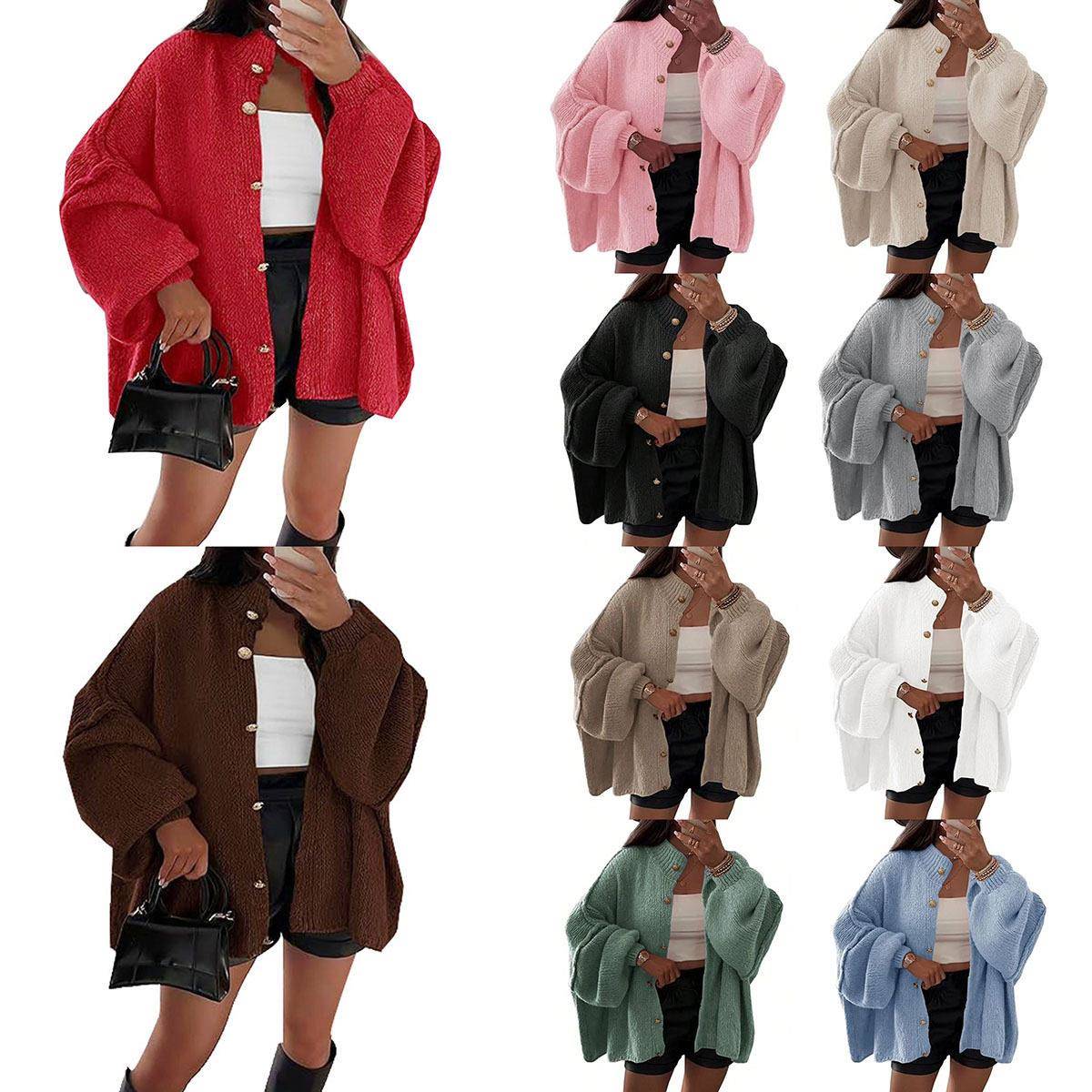 Women Fitted Sweater Cardigan Knitwear Knit Round Neck