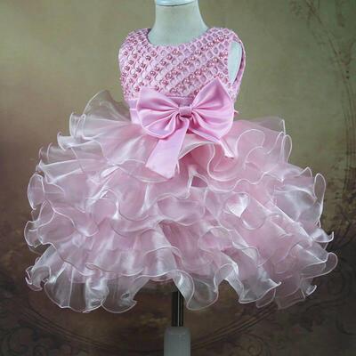 Tutu Beading Flower Baby Girl Dress For Wedding Party Sleeve