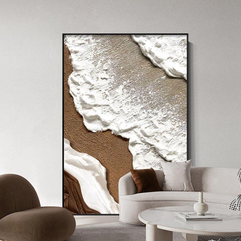 海浪沙发背景墙挂画抽象砂岩肌理感玄关装饰画高级感落地壁画现代
