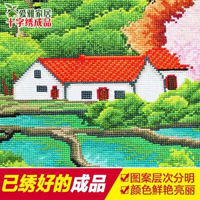 61K32022年新款线绣机绣十字绣成品迎客松客厅山水画棉布已绣好的