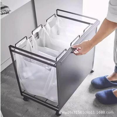 实WS-20210用家用简房约厨垃圾袋支架黑色板带轮挡办室废纸公收纳