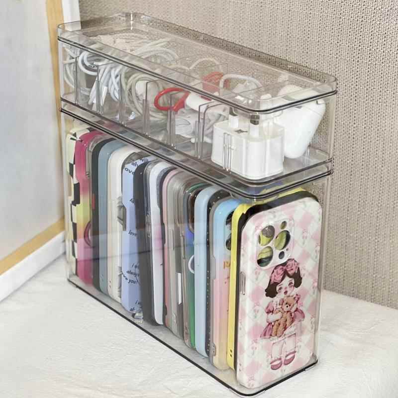 手机保护壳收纳盒充电器数据线 线整理神器盖面子防尘桌大容量多