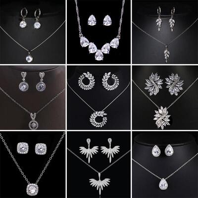 Luxury Water Drop Pendant Necklaces Earrings Sets Shininy Cu