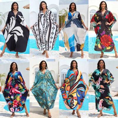 Women'S Makabo Kaftan Dress, V-Neck Colorful Print Cover