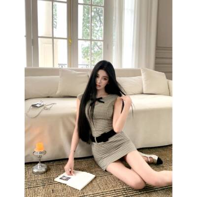Barb Chill「千鸟格·复古千金裙」法式格纹洋装女夏季包臀短裙