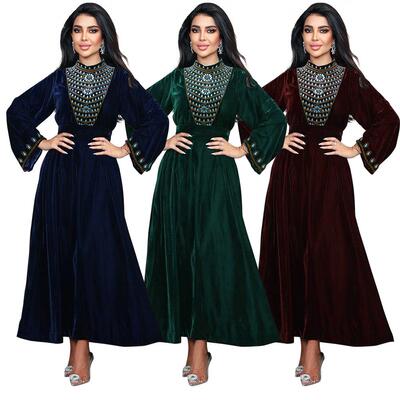 Suede Evening Dress Robe Blue Waterdrop Women's
