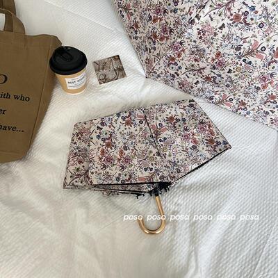 posa高级感法式复古老钱风碎花弯钩伞高颜值金钩钩雨伞女晴雨两用