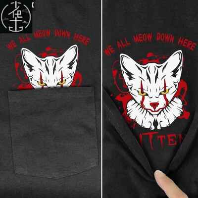 Funny T Shirt Summer Print Pocket T Despise Cat Dog口袋印花T