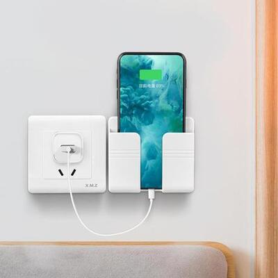 Wall-mounted adhesive phone charging dock and remote control