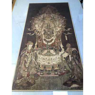 千手观音绢本68X136Cm古画摹本画字纵轴原印佛像装饰画