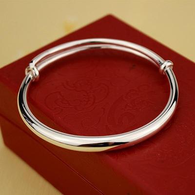 高档纯银韩光面拉扣手镯 999男女款版百搭约银镯子森系情侣简银手