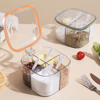 Kitchen Spice Box Set, 4-Compartment Acrylic Seasoning Conta