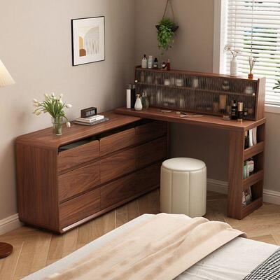 lw02025新款梳妆台实木斗柜一体化妆桌卧室化妆台转角伸缩化妆台