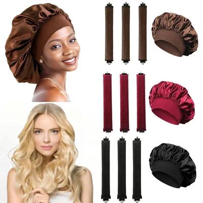 Heatless Hair Curler Satin Sleeping Cap Set No Heat Hair Rol