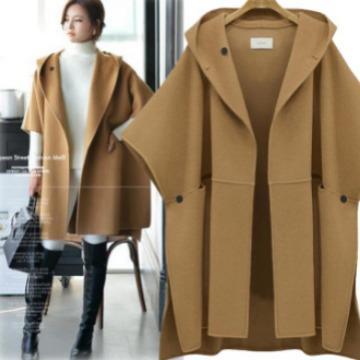 Women's plus size hooded cloak woolen coat bat woolen coat