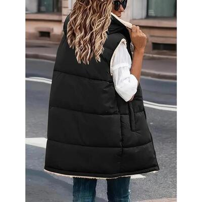 Q 77518 Zipper hooded double sided fleece vest 拉链连帽双面