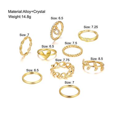 Leaf Ring Opening Multi Joint 9-piece Set Ring Set