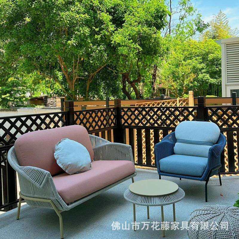 户外藤编沙发三件组合商用休闲室外庭院酒店民宿花园家具露台藤椅
