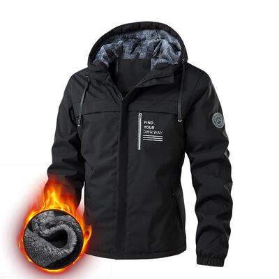 Men's Fleece Lined Hooded Jacket Trendy Versatile Outdoor
