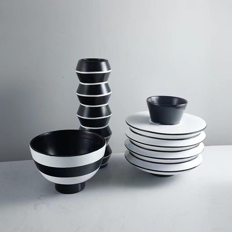 现代简约插干花花瓶摆件餐桌茶几家居软装饰品斗笠碗花器创意