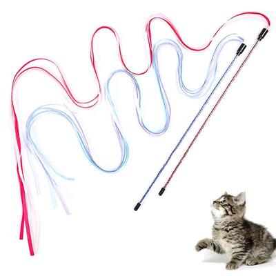 Interactive Cats Toys Long Satin Ribbon Cat Teaser Rod Toy K