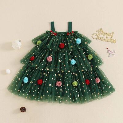 FOCUSNORM 1-6Y Little Girls Christmas Dress Strap Sleeveless