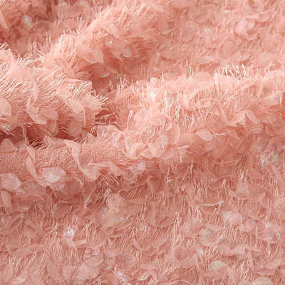 厂家新款仿兔毛盘带绣面料 pv绒绣花松针绒盘玫瑰绣花布料现货