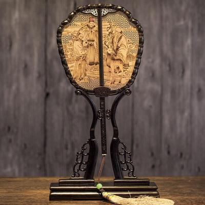 门老秀水国风宫扇中檀阊镂空传统檀木扇子折扇古风扇工艺檀木走